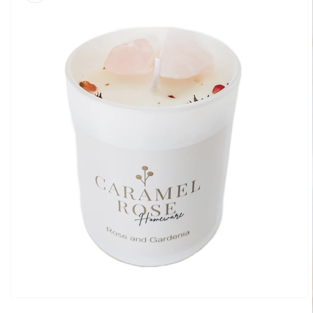 Caramel Rose Home Crystal Botanical Candle - Rose & Gardenia – SoSo Retro
